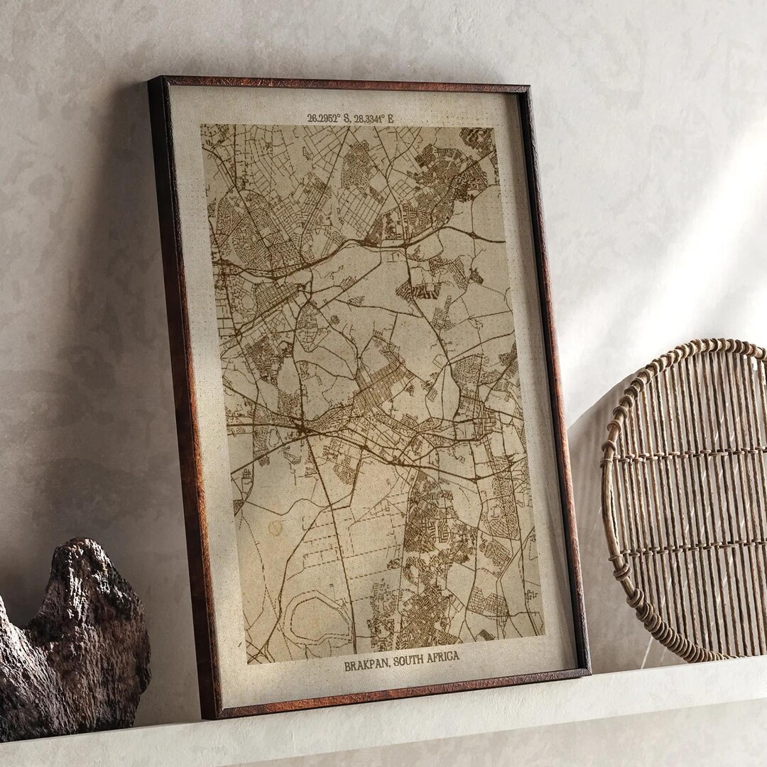 Brakpan, Gauteng Map | Vintage Beige Detailed Map Print | South Africa ...