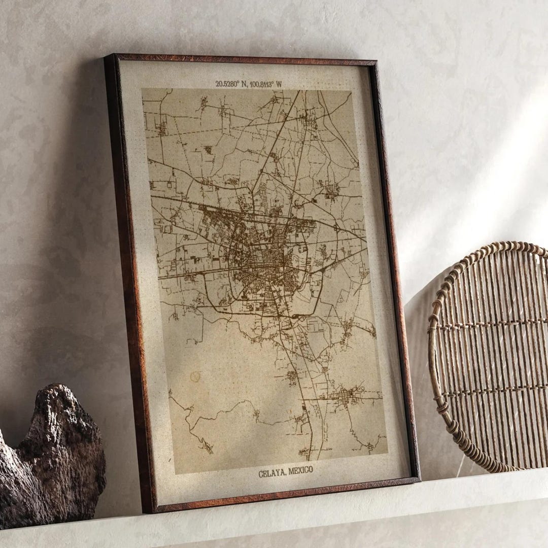 Celaya, Guanajuato Map | Vintage Beige Detailed Map Print | Mexico ...
