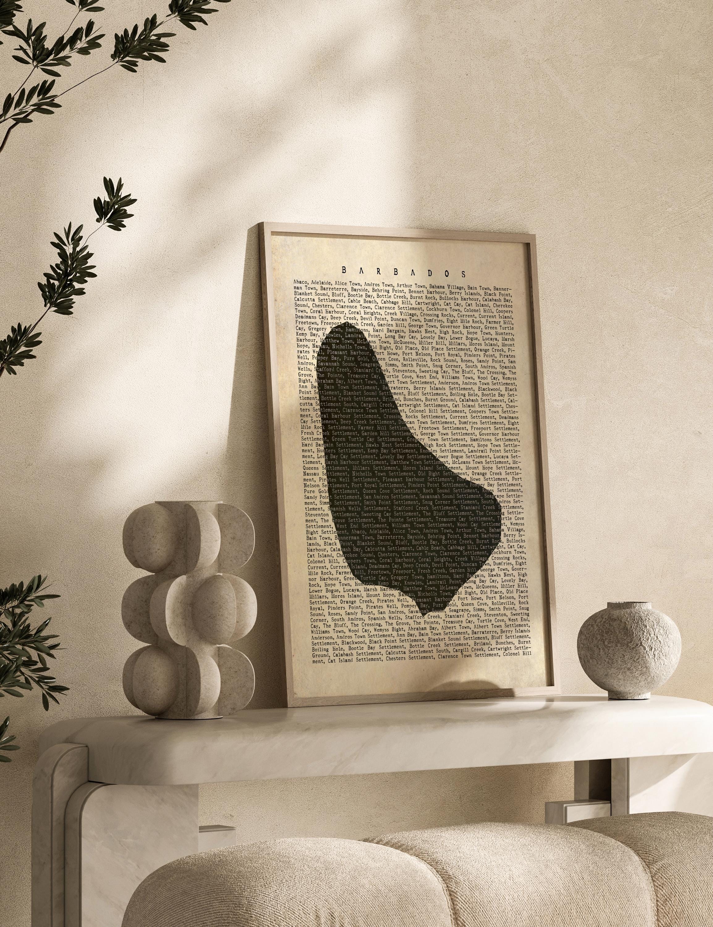 Barbados Map | Vintage Beige Typography Map With City Names | Barbados ...