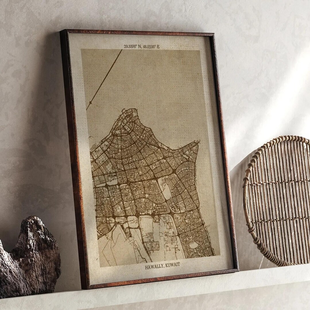 Hawally Map | Vintage Beige Detailed Map Print | Kuwait | Travel Gift ...