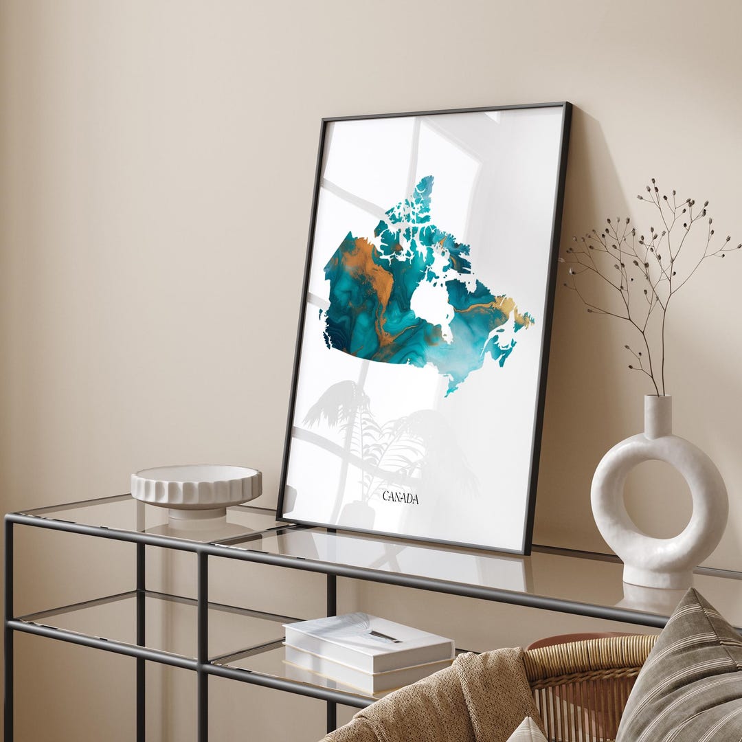 Canada Map Turquoise & Gold Wall Art Print - Etsy