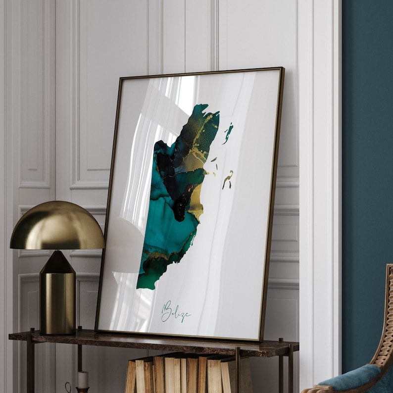 Belize Map Emerald Green and Gold Wall Art Print - Etsy