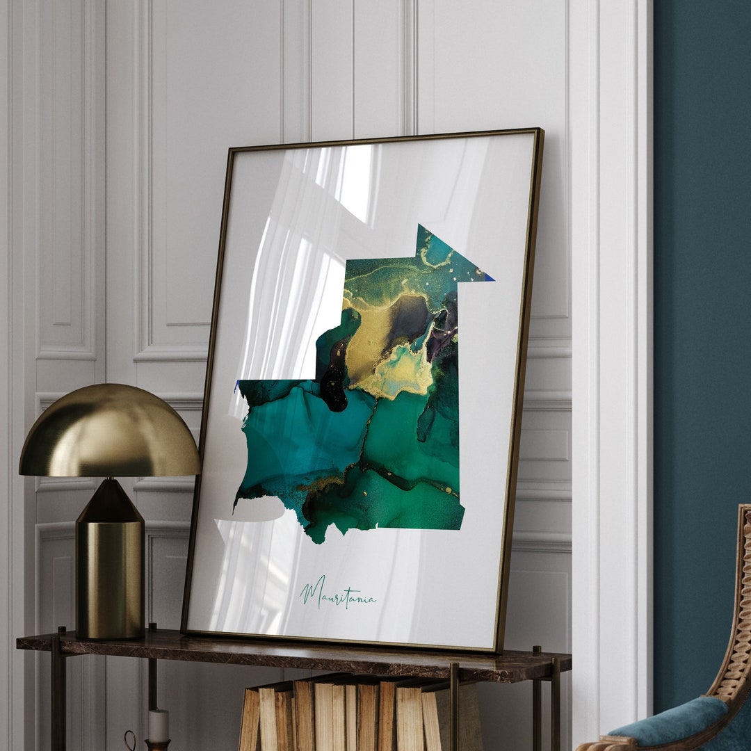 Mauritania Map Emerald Green and Gold Wall Art Print - Etsy