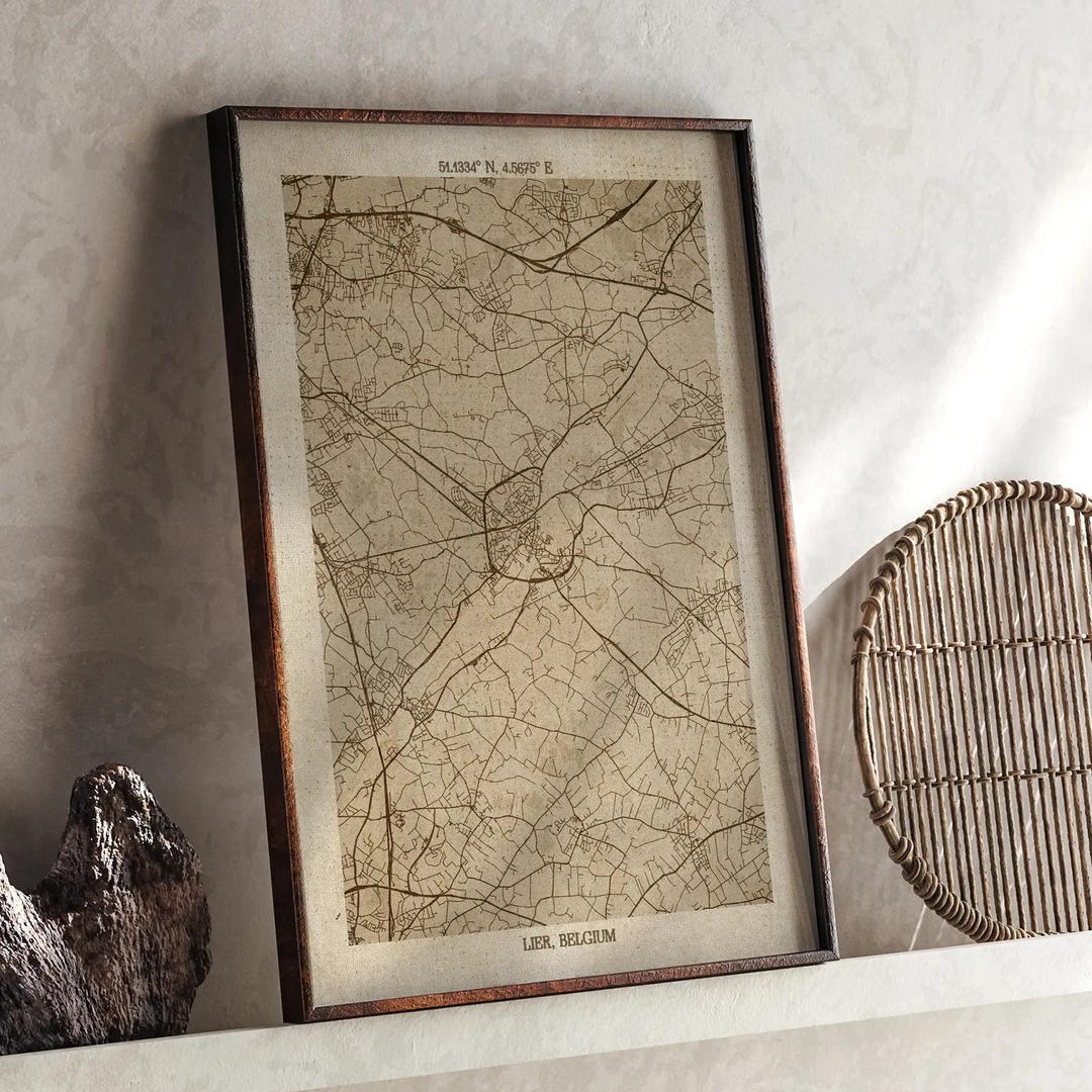 Lier, Antwerp Map | Vintage Beige Detailed Map Print | Belgium | Travel ...