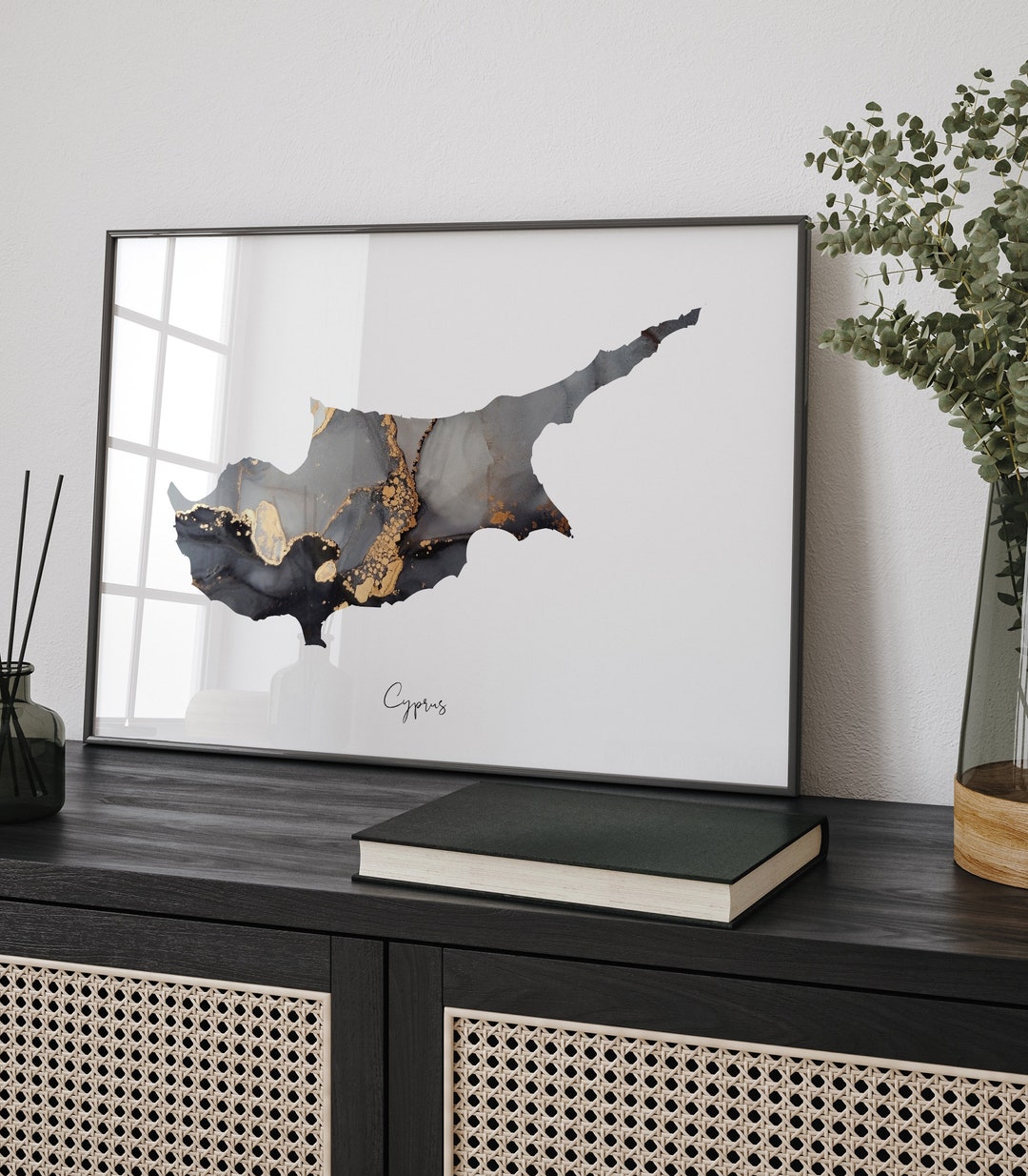 Cyprus Map Black & Gold Wall Art Print [EV] - Etsy