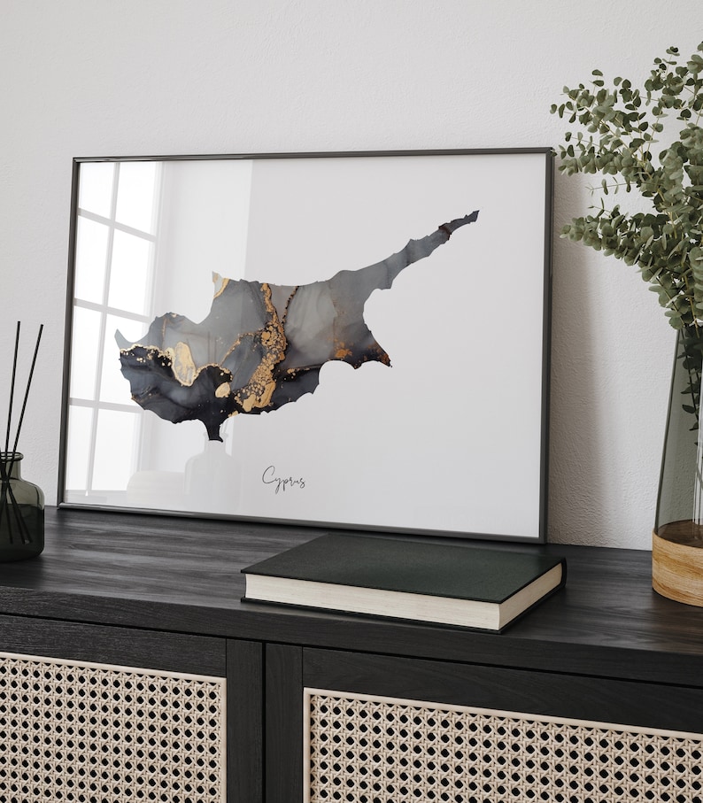 Cyprus Map Black & Gold Wall Art Print EV - Etsy