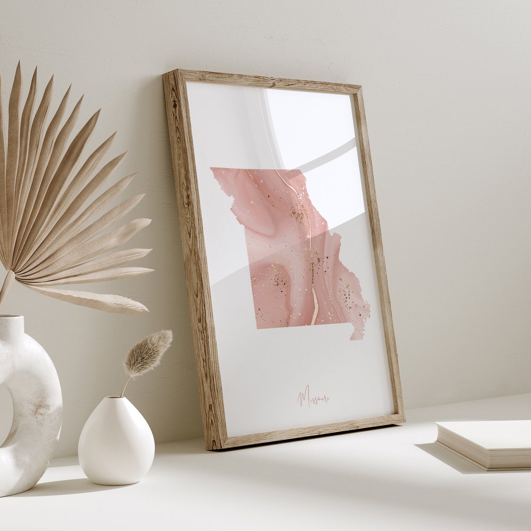 Missouri Map Pink and Gold Wall Art Print | USA | US State | United ...