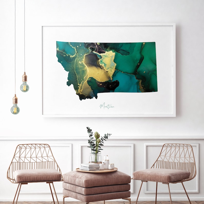 Nebraska Map Emerald Green and Gold Wall Art Print | US State | USA ...