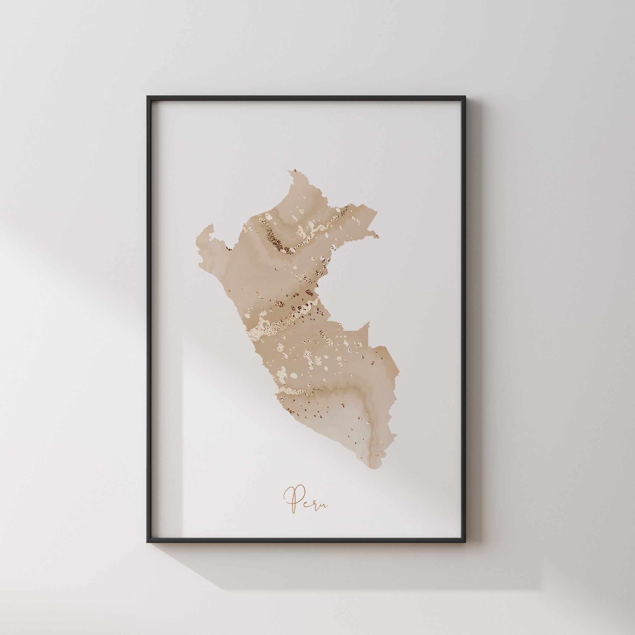 Peru Map Beige & Gold Wall Art Print - Etsy
