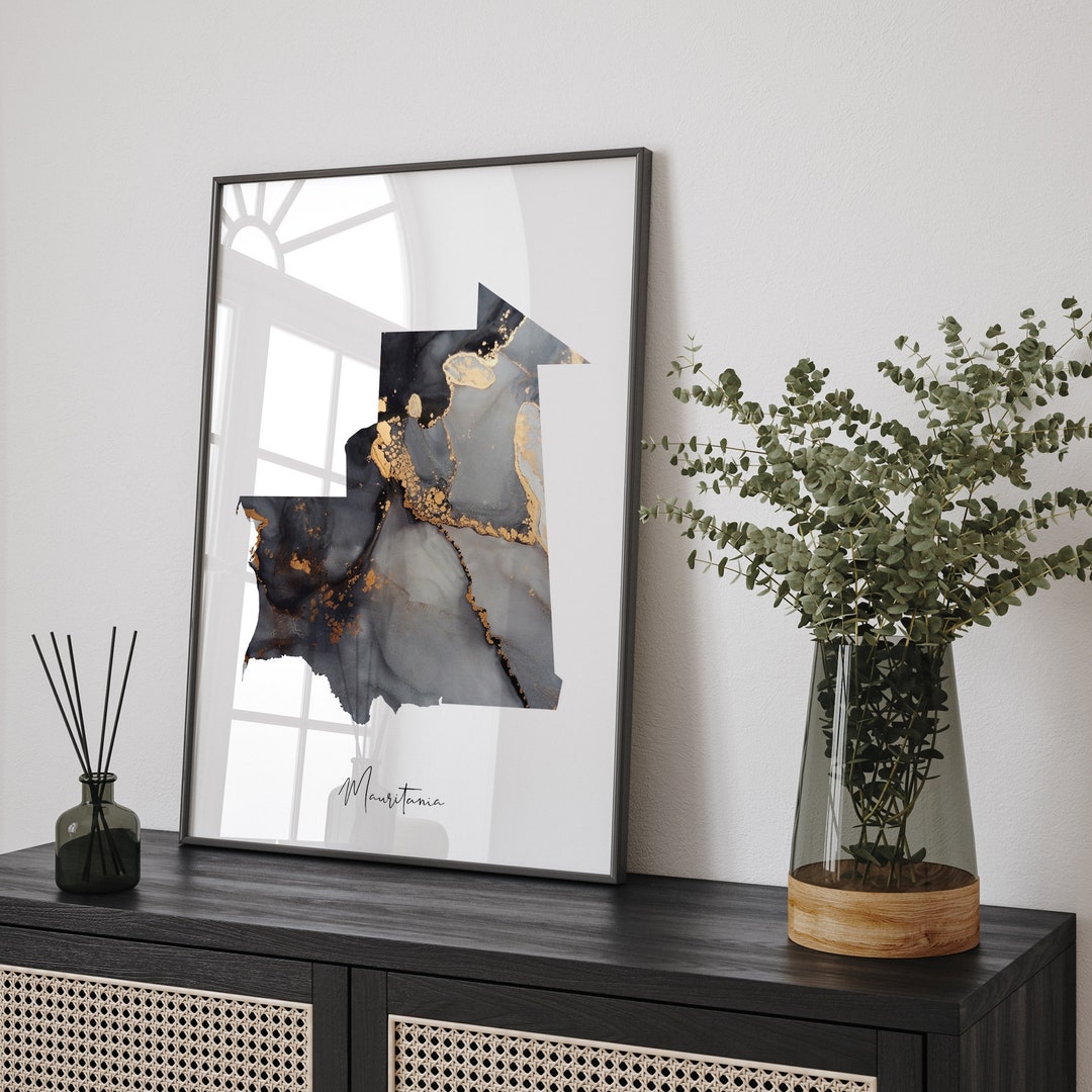 Mauritania Map Black & Gold Wall Art Print [EV] - Etsy