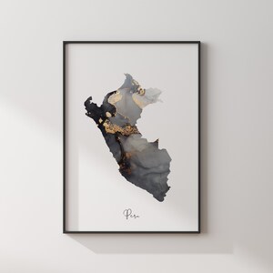 Peru Map Black & Gold Wall Art Print [EV] - Etsy
