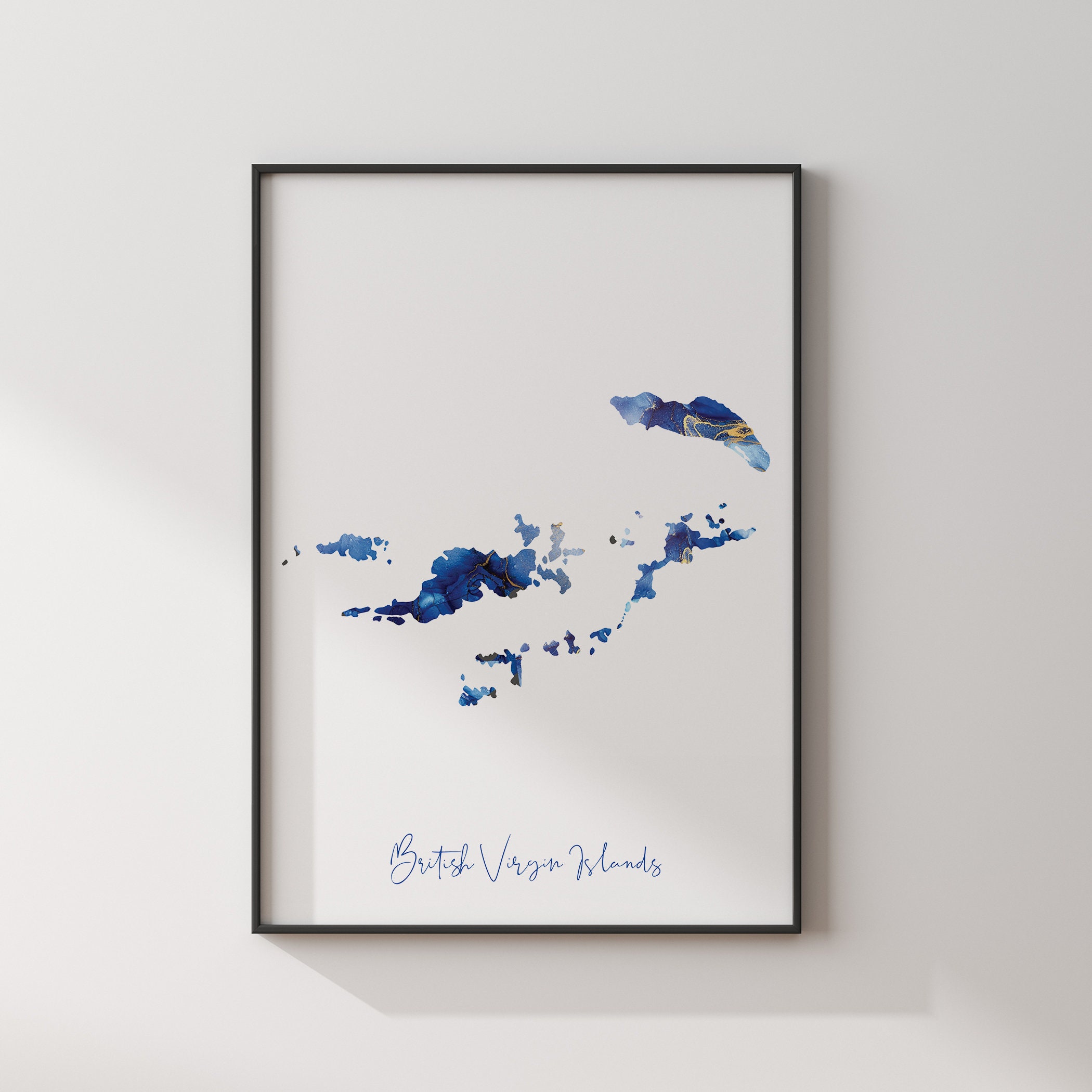 British Virgin Islands Map Blue and Gold Wall Art Print - Etsy