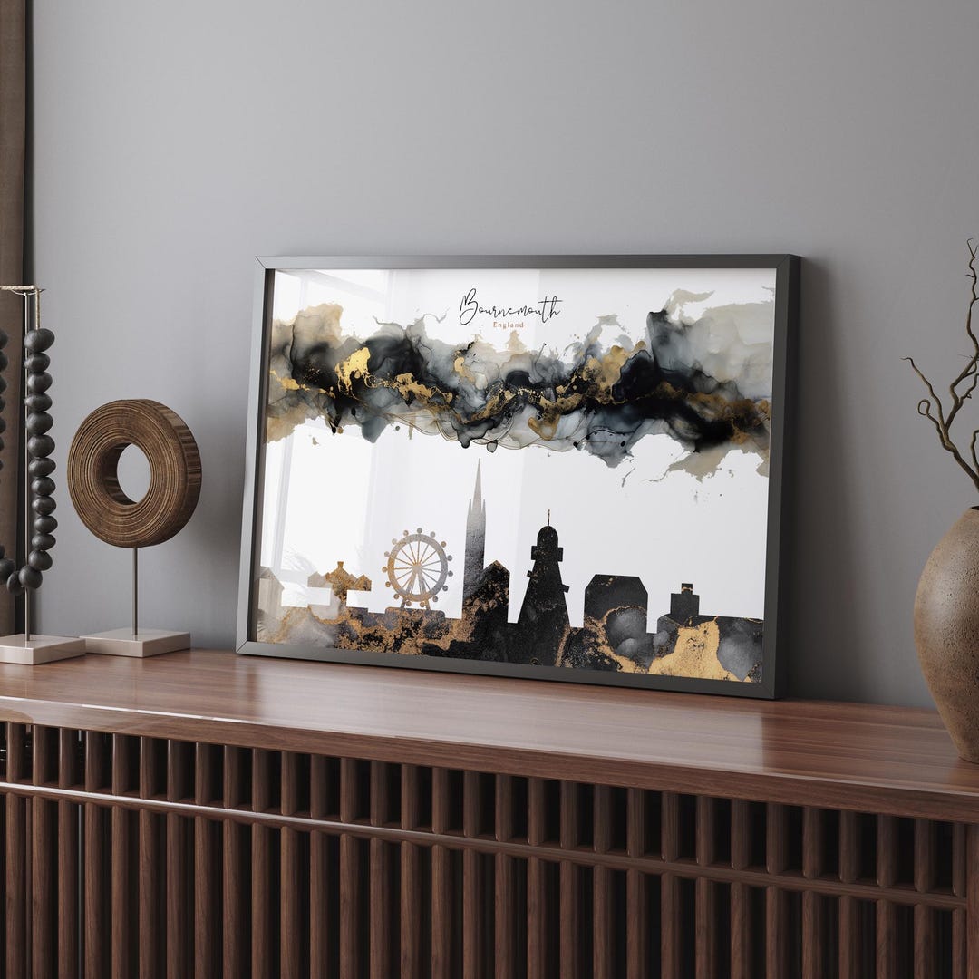 Bournemouth Skyline Black & Gold Wall Art Print | England | UK | United ...
