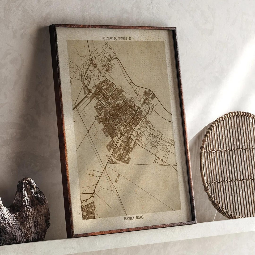 Basra Map | Vintage Beige Detailed Map Print | Iraq | Travel Gift - Etsy