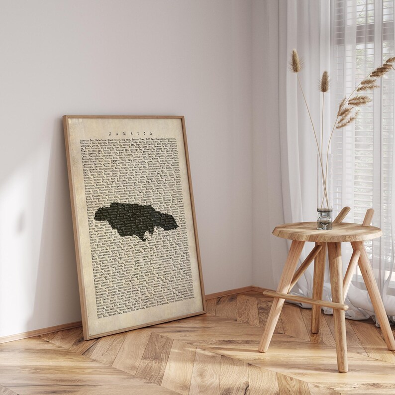 Jamaica Map | Vintage Beige Typography Map With City Names | Jamaica ...