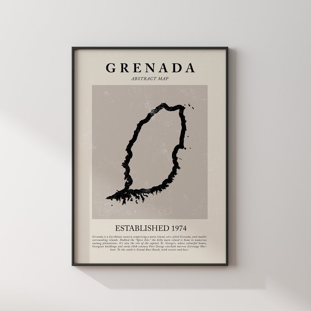 Grenada Map Vintage Abstract Wall Art Print Picasso + Matisse Inspired ...