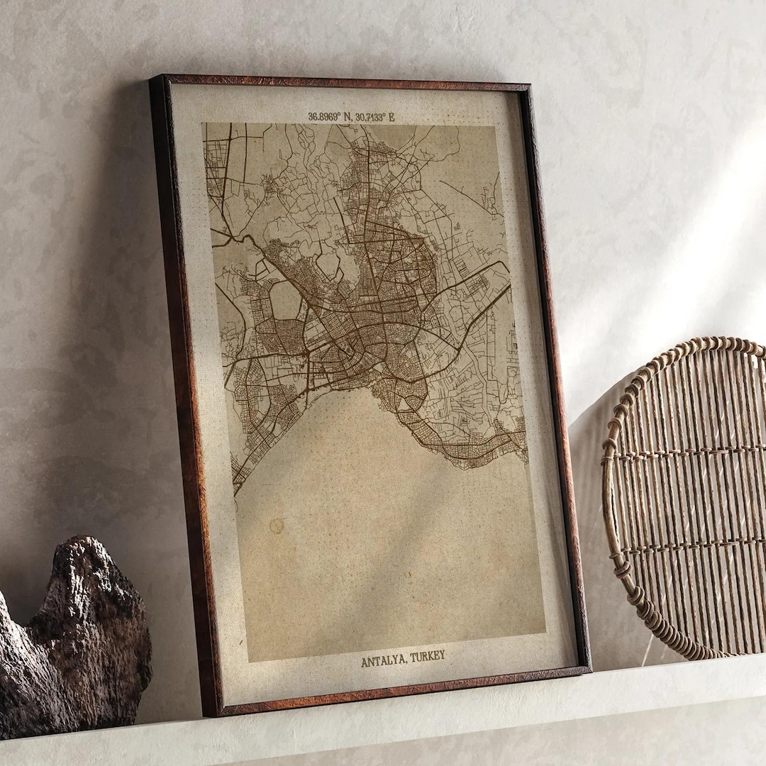 Antalya Map | Vintage Beige Detailed Map Print | Turkey | Travel Gift ...