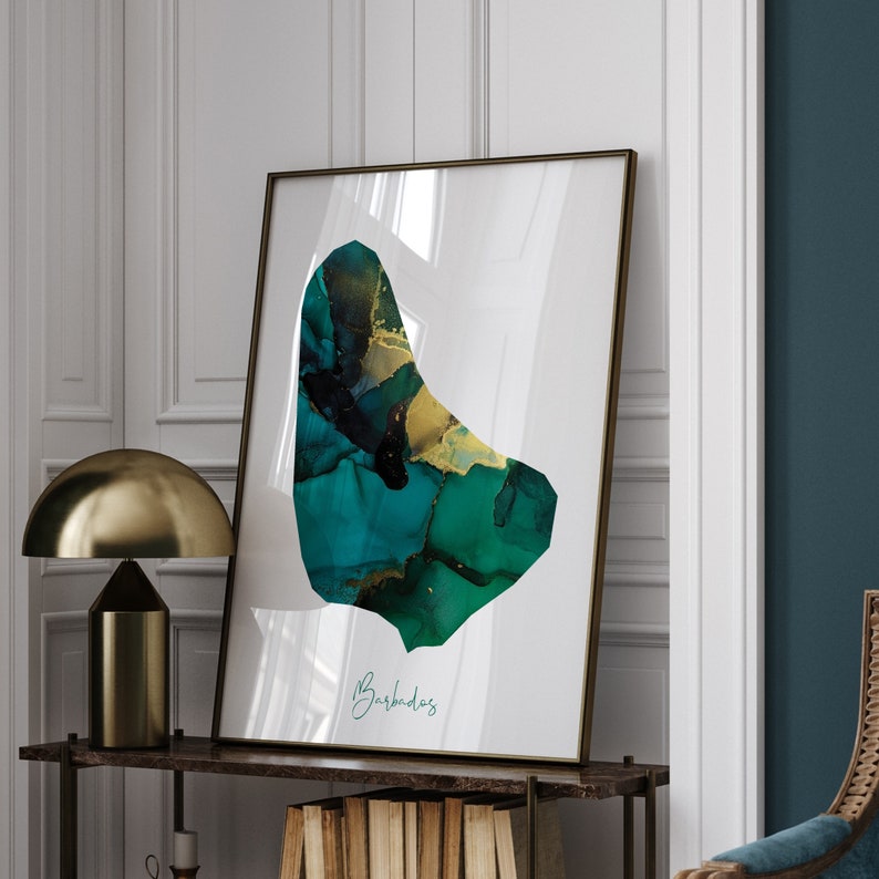 Barbados Map Emerald Green and Gold Wall Art Print - Etsy