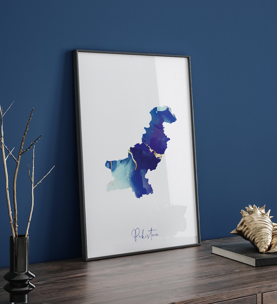 Pakistan Map Blue and Gold Wall Art Print - Etsy