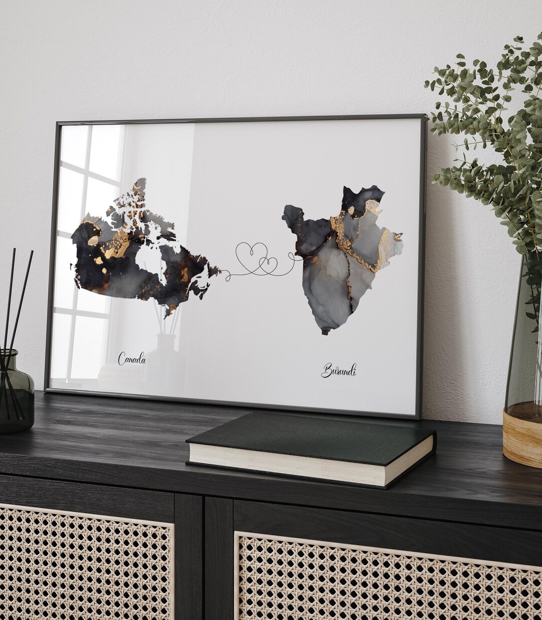 Canada and Burundi Map Black & Gold Travel Wall Art Print | Canadian ...