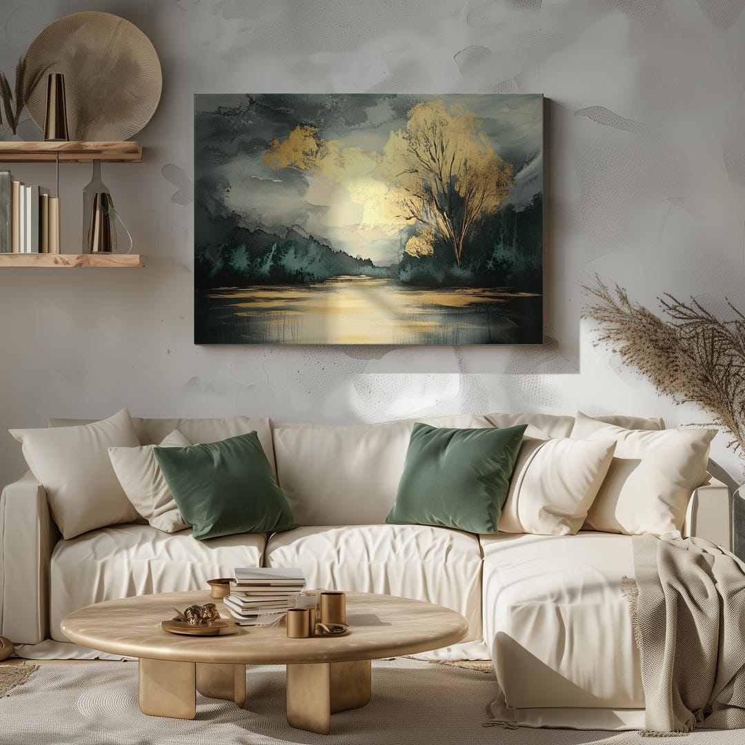 Emerald Green & Gold Forest Canvas Wall Art | Nature-inspired Decor - Etsy