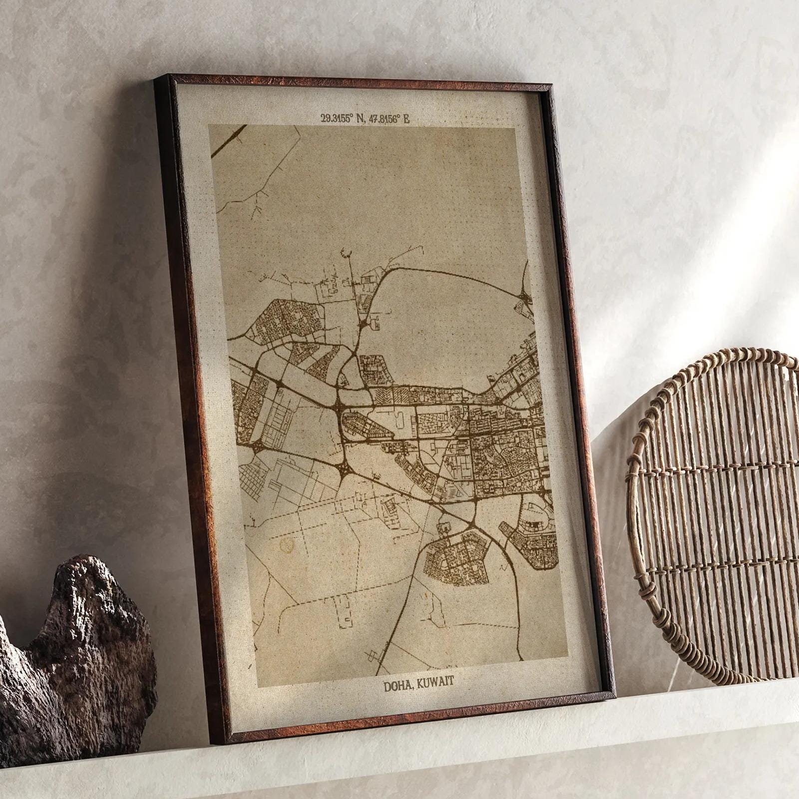 Doha Map | Vintage Beige Detailed Map Print | Qatar | Travel Gift ...