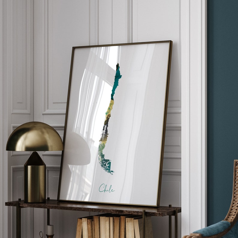 Chile Map Emerald Green and Gold Wall Art Print - Etsy