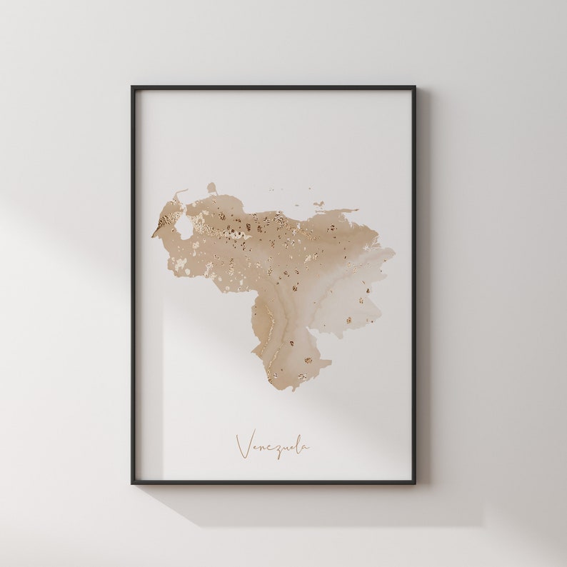 Venezuela Map Beige and Gold Wall Art Print - Etsy