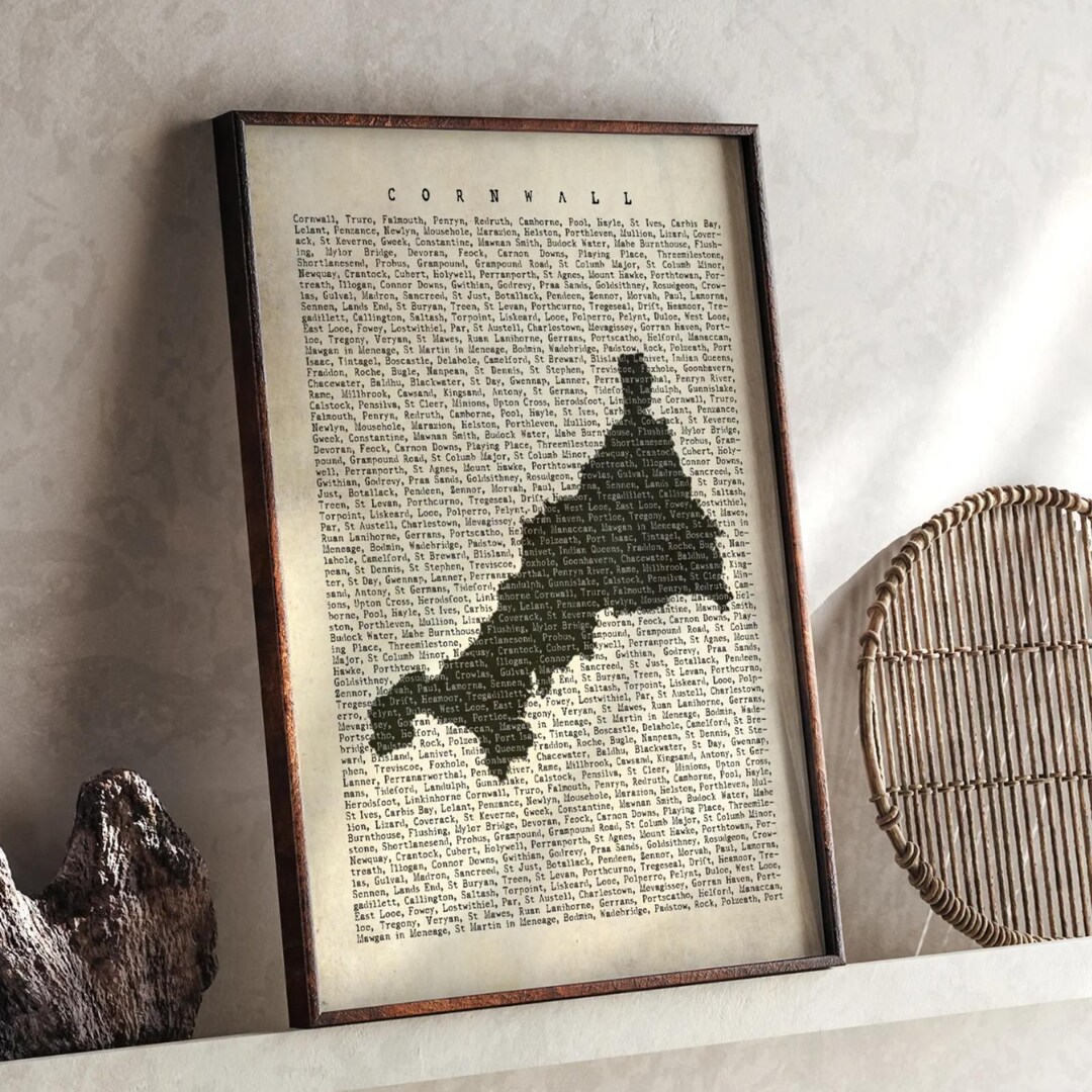 Cornwall Map Wall Art Print | Vintage Beige Typography Map | UK State ...