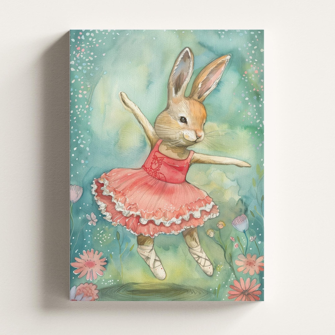 Dancing Bunny Canvas | Ballet Rabbit Artwork | Whimsical Wall Art - Etsy