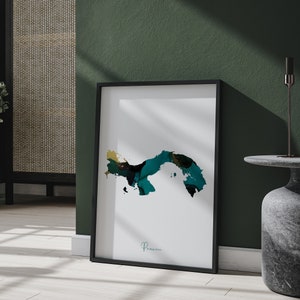 Panama Map Emerald Green and Gold Wall Art Print - Etsy
