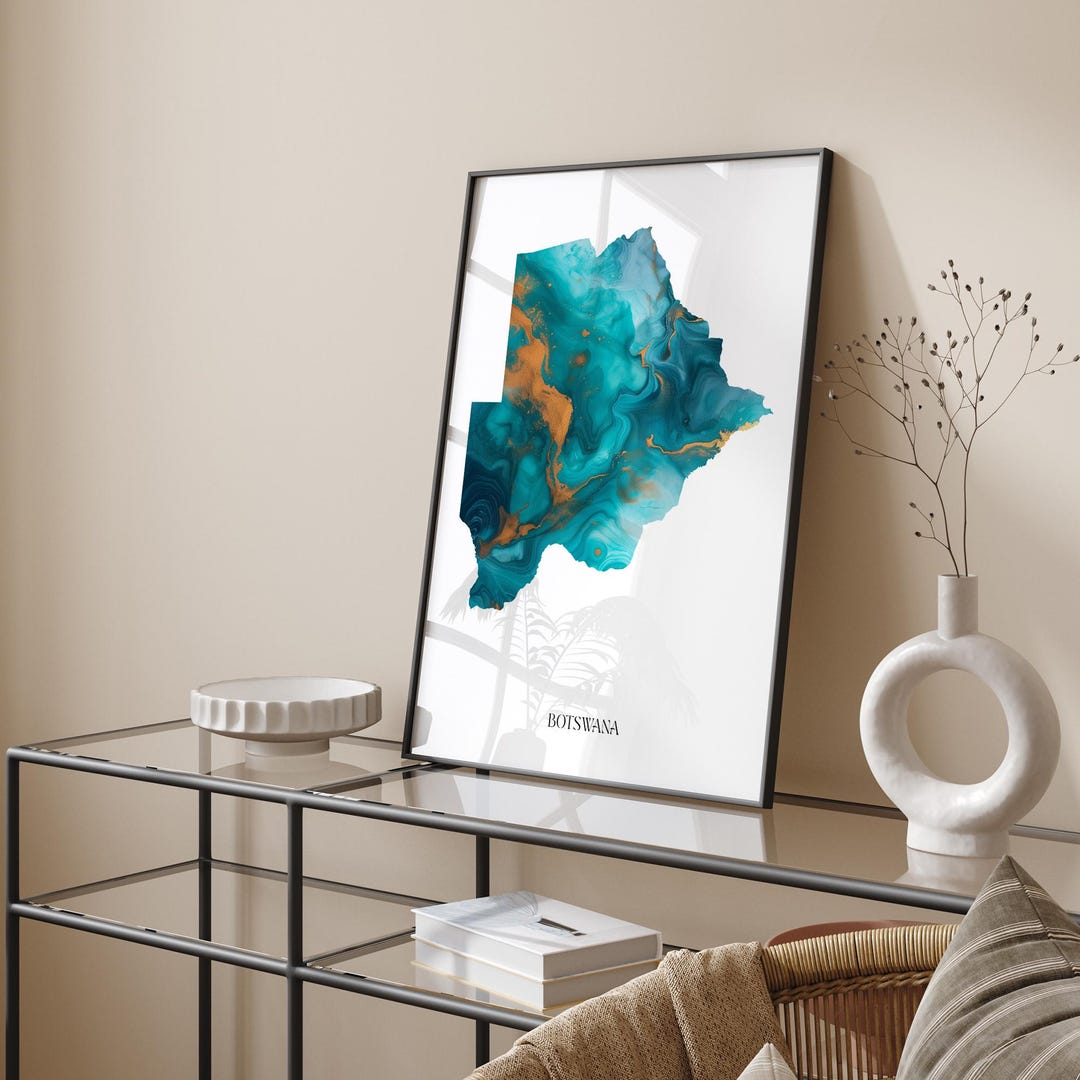 Botswana Map Turquoise & Gold Wall Art Print - Etsy