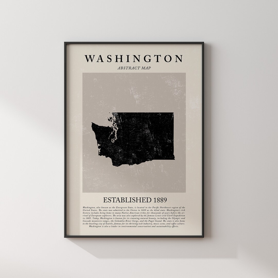 Abstract Washington Map Vintage Wall Art Print US State | United States ...