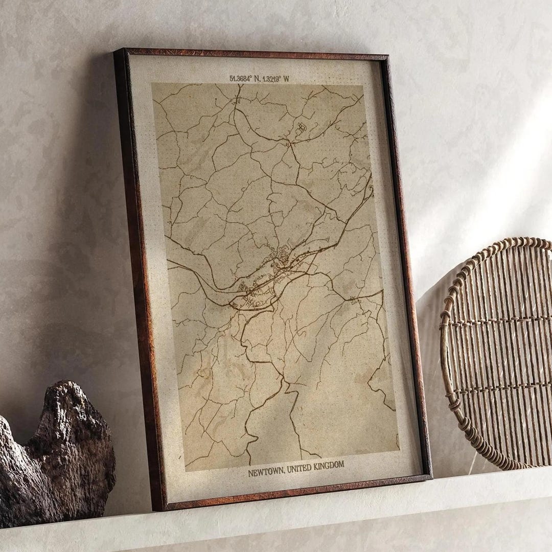 Newtown, Wales Map | Vintage Beige Detailed Map Print | United Kingdom ...