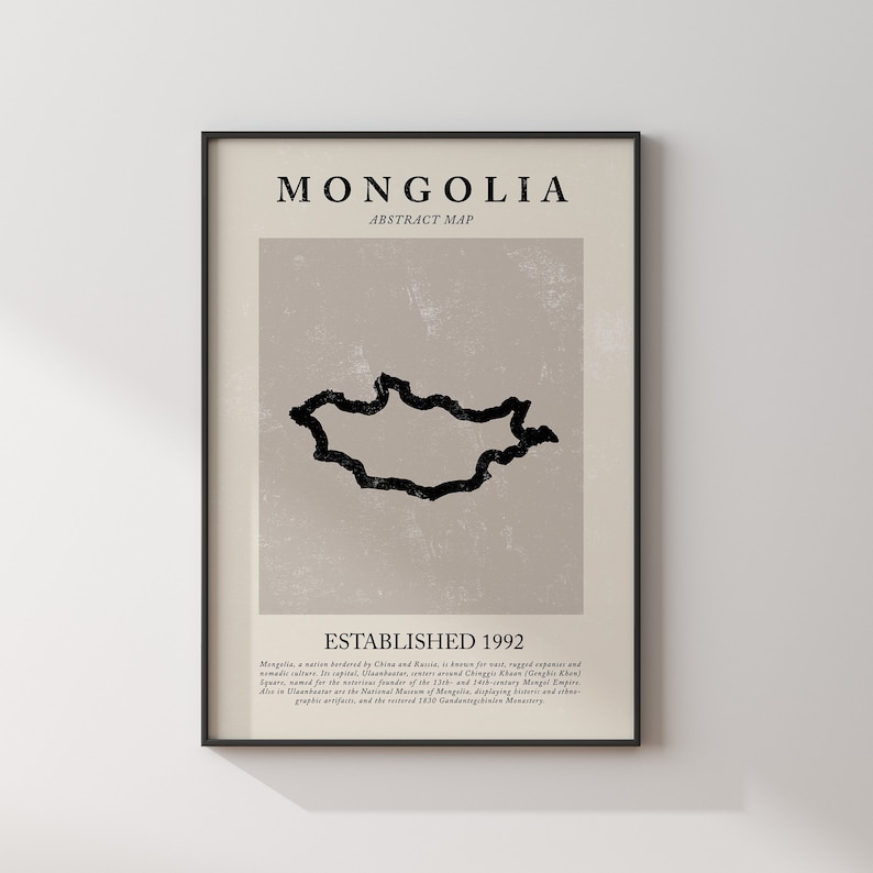 Mongolia Map Vintage Abstract Wall Art Print Picasso + Matisse Inspired ...