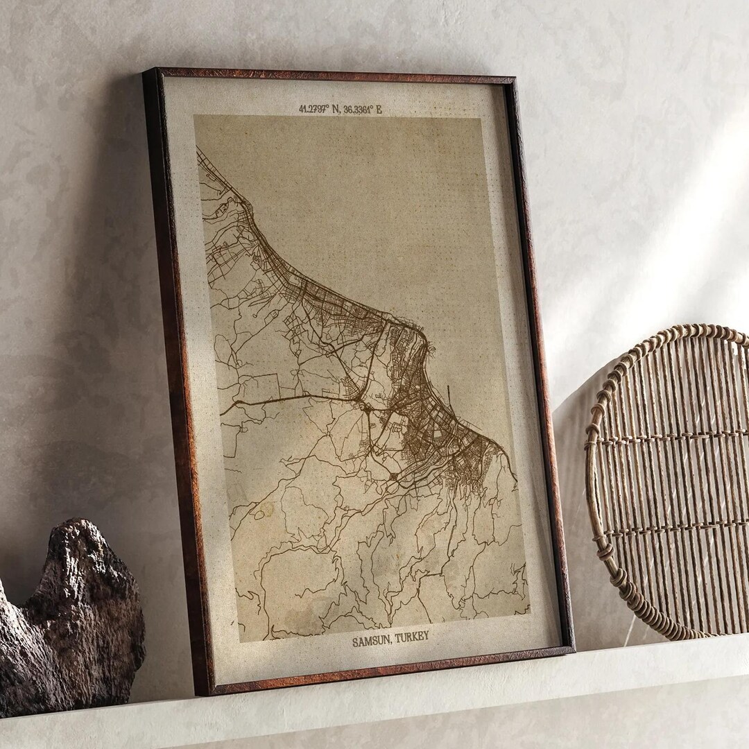 Samsun Map | Vintage Beige Detailed Map Print | Turkey | Travel Gift ...