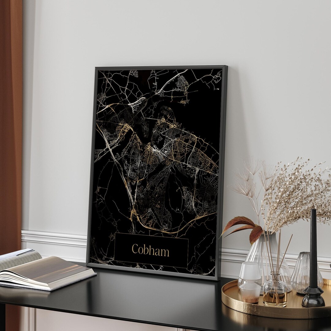 Cobham, England Map | Black & Gold Detailed Map Print | United Kingdom ...