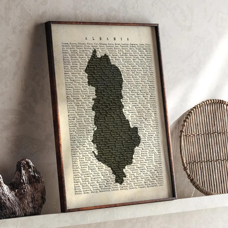 Albania Map | Vintage Beige Typography Map With City Names | Albania ...