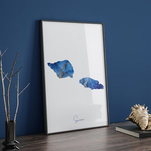 Samoa Map Blue and Gold Wall Art Print - Etsy