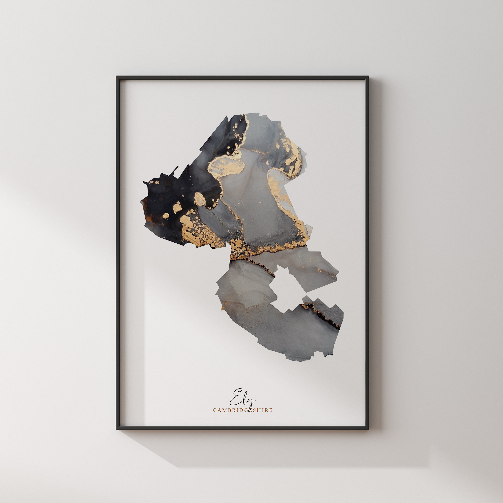 Ely Map Black and Gold Wall Art Print | Cambridgeshire | England ...