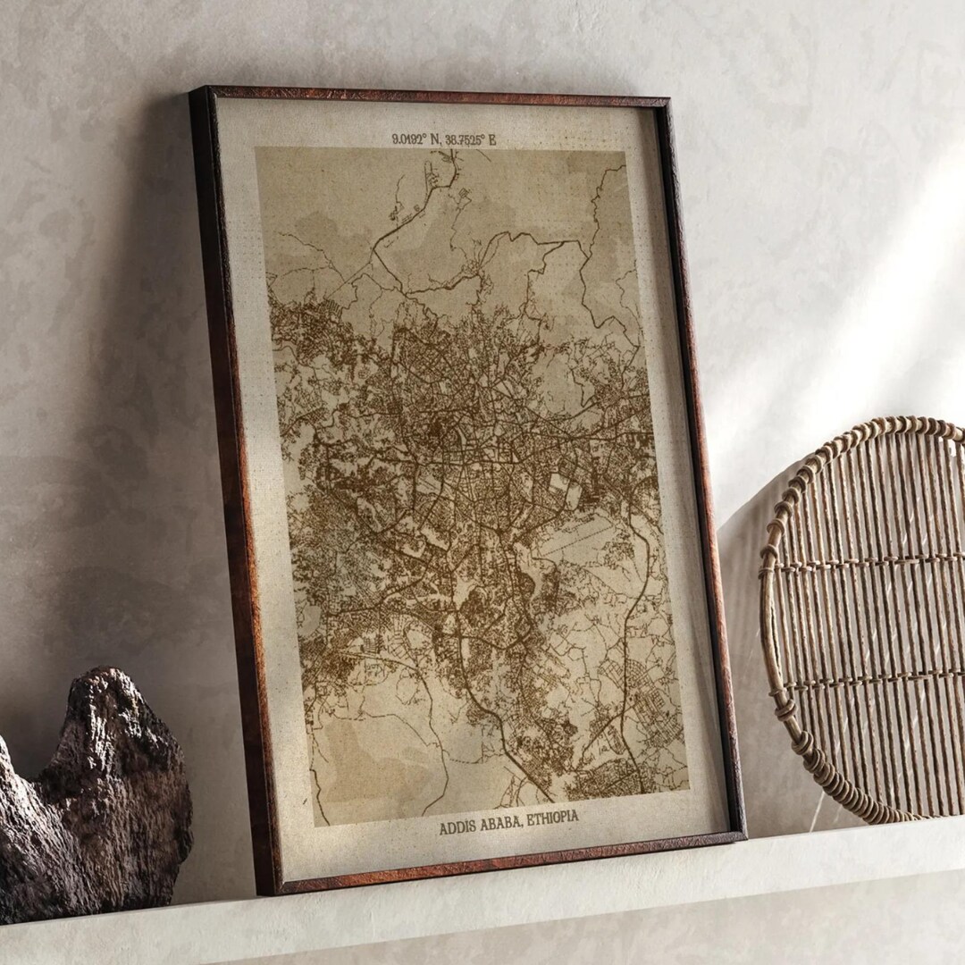 Addis Ababa Map | Vintage Beige Detailed Map Print | Ethiopia | Travel ...