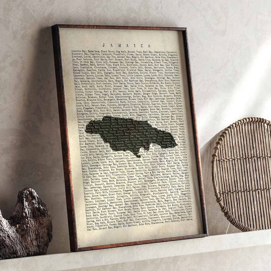 Jamaica Map | Vintage Beige Typography Map With City Names | Jamaica ...