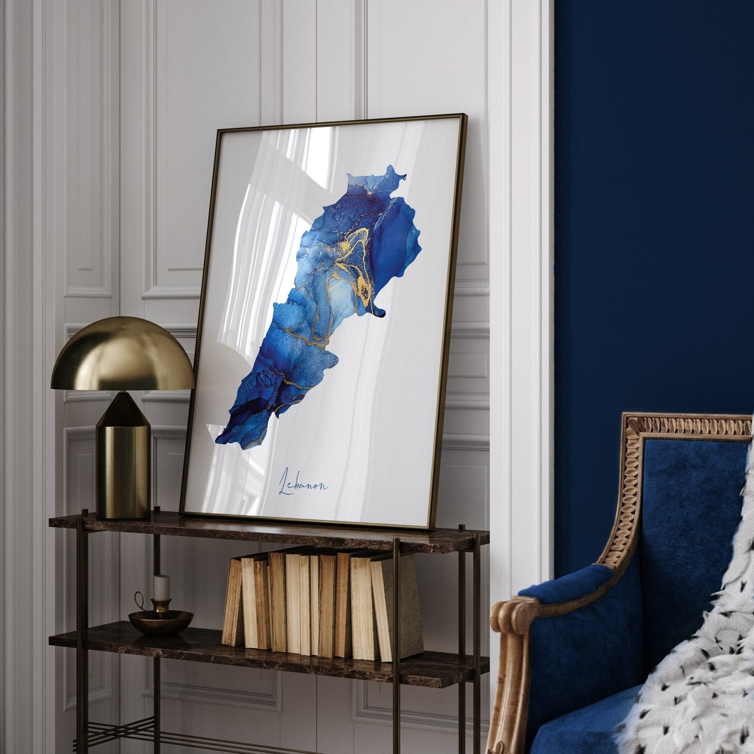 Lebanon Map Blue and Gold Wall Art Print - Etsy