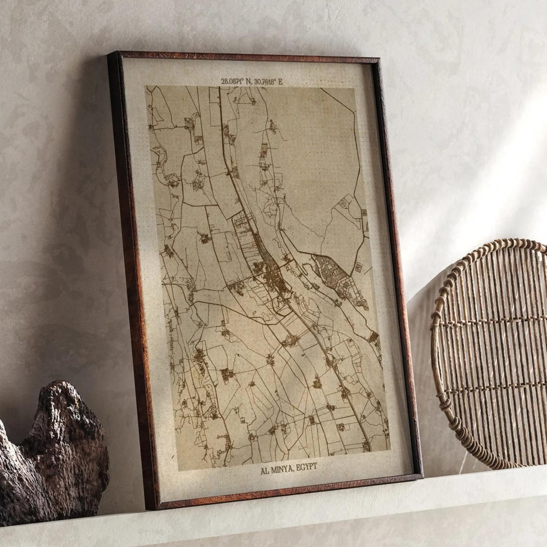 Al Minya, Minya Map | Vintage Beige Detailed Map Print | Egypt | Travel ...