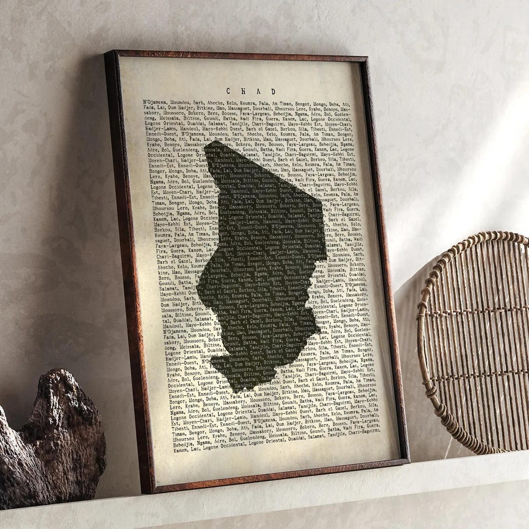 Chad Map | Vintage Beige Typography Map With City Names | Chad Travel ...