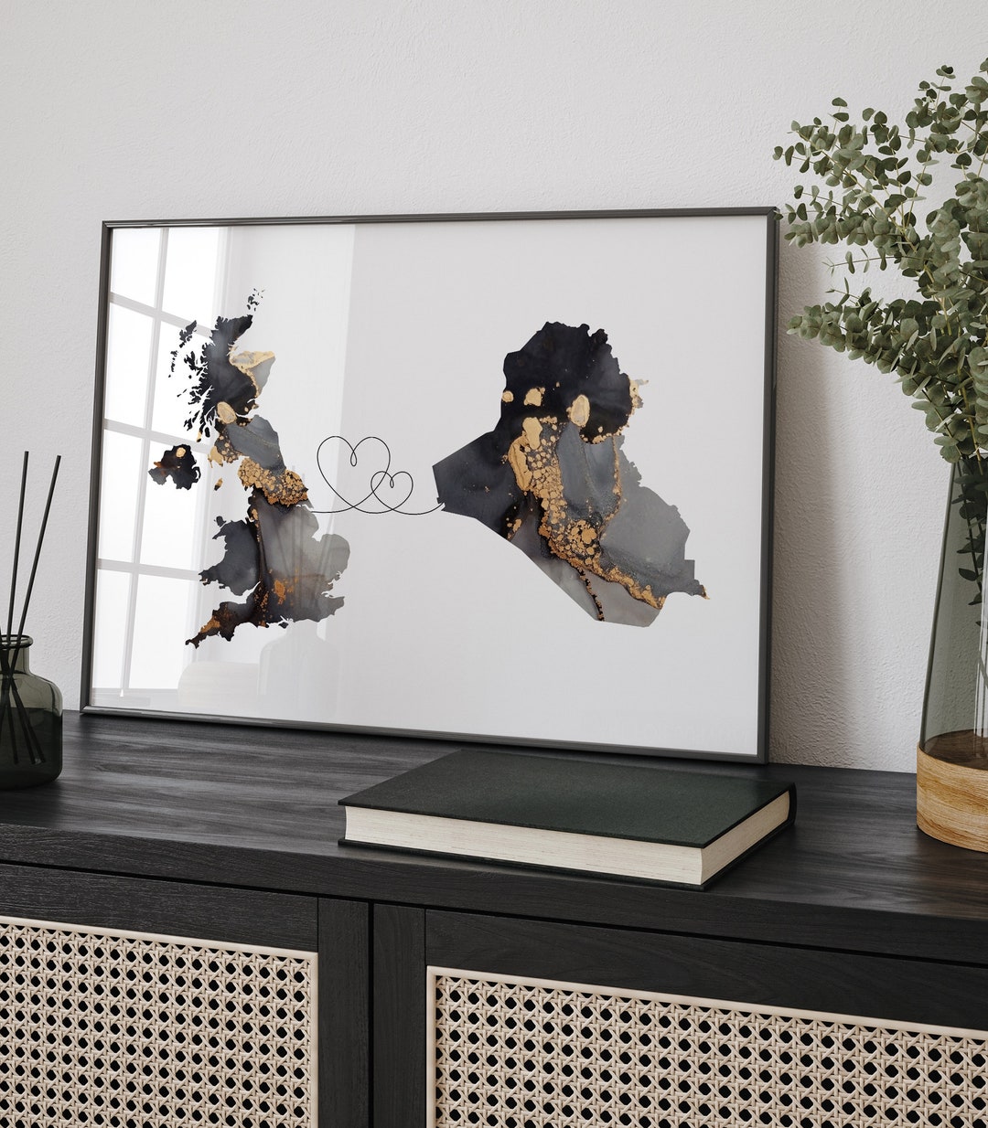 Britain and Iraq Map Black & Gold Travel Wall Art Print | United ...