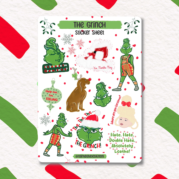 Grinch Stickers Sheet - Etsy