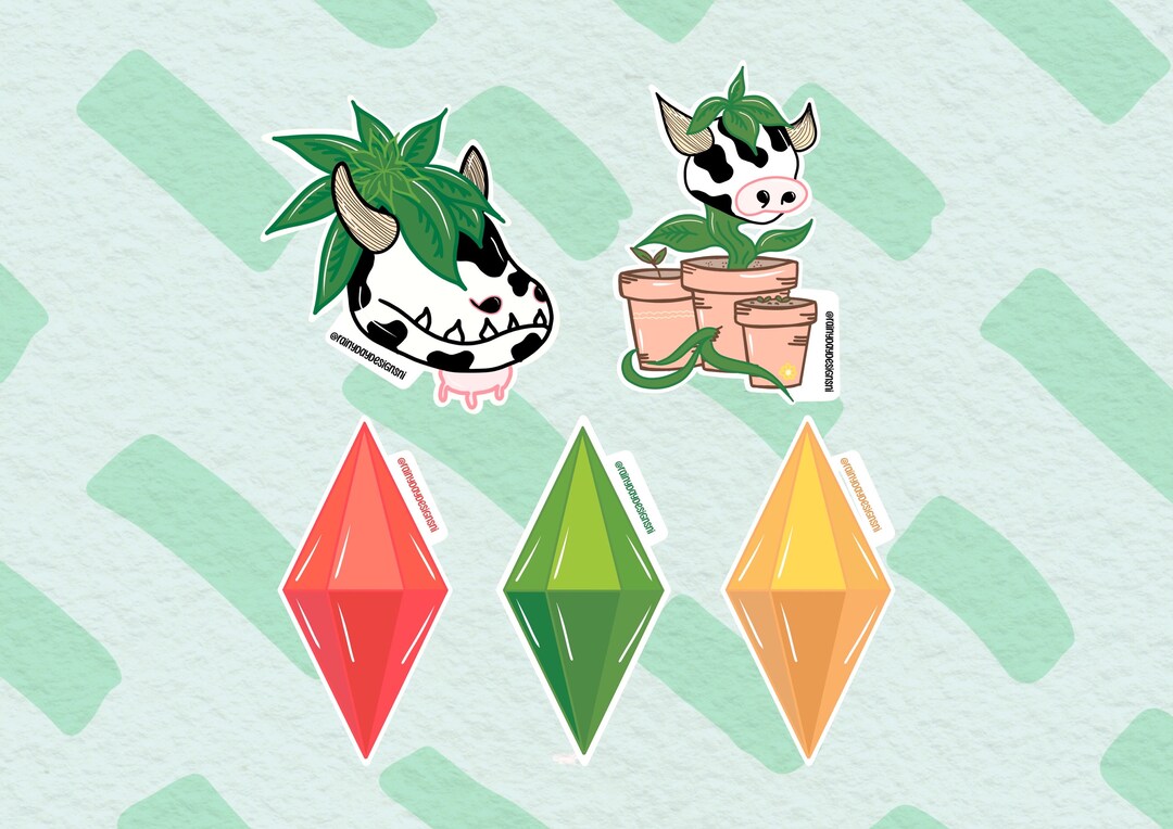 The Sims Themed Stickers - Plumbobs & Cowplants Stickers - Etsy