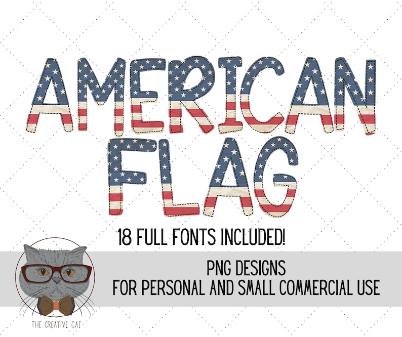 Vintage American Flag Alphabet PNG Font Bundle, Patriotic Alpha Font ...