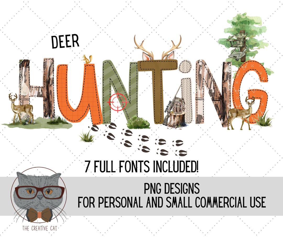 Hunting Alphabet PNG Font Bundle, Deer Hunting Alpha Font, Hunting ...